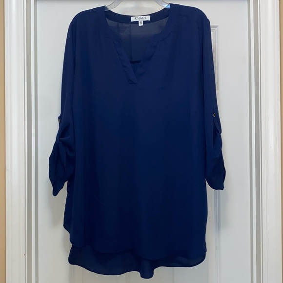 Chaus | Tops | Chaus Navy 34 Button Sleeve Blouse 2x Euc | Poshmark